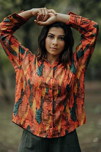 Buy Pooja-Keyur Multi Color Handloom Cotton Printed Shirt Online | Aza ...