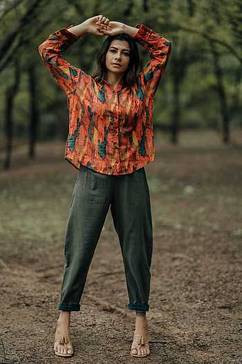 Buy Pooja-Keyur Green Handloom Cotton Pant Online | Aza Fashions