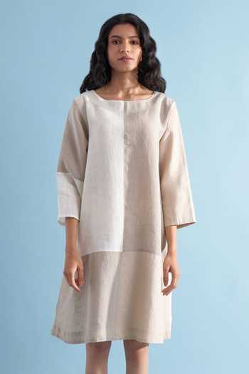 Buy Manan Multi Color Colorblock Linen Dress Online | Aza Fashions