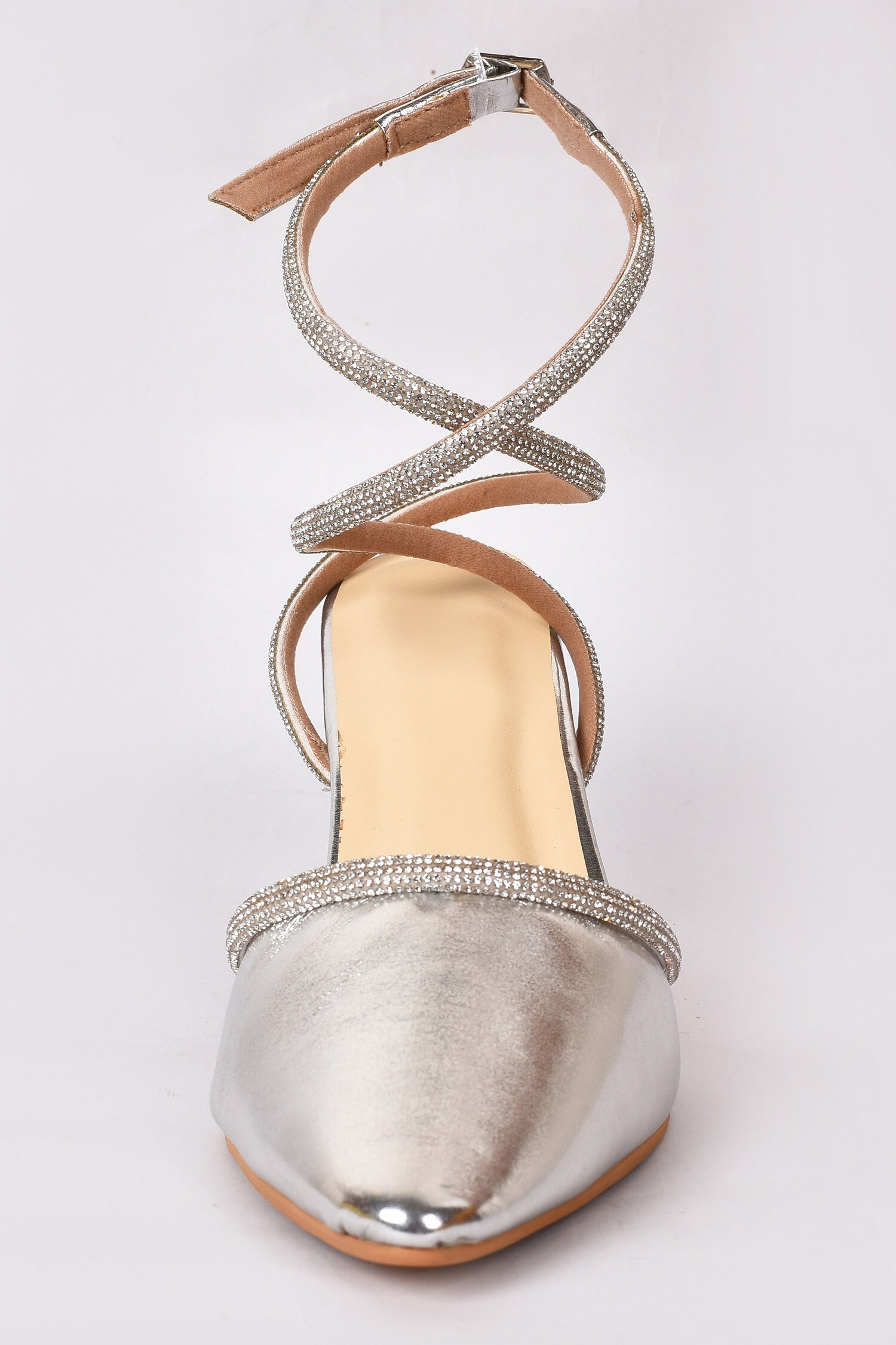 Buy Samyukta Singhania - Accessories Silver Pu Stone Embellished Heels ...