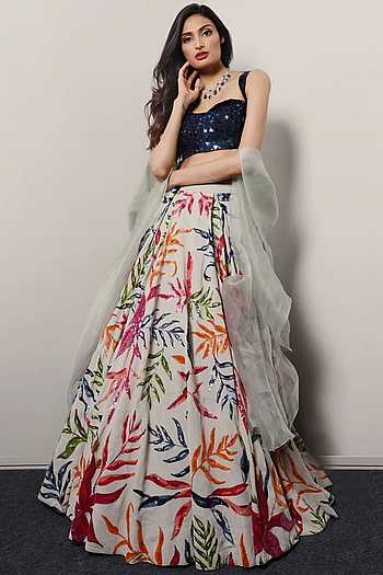 Buy Mahima Mahajan White Organza Printed Lehenga Set Online | Aza Fashions