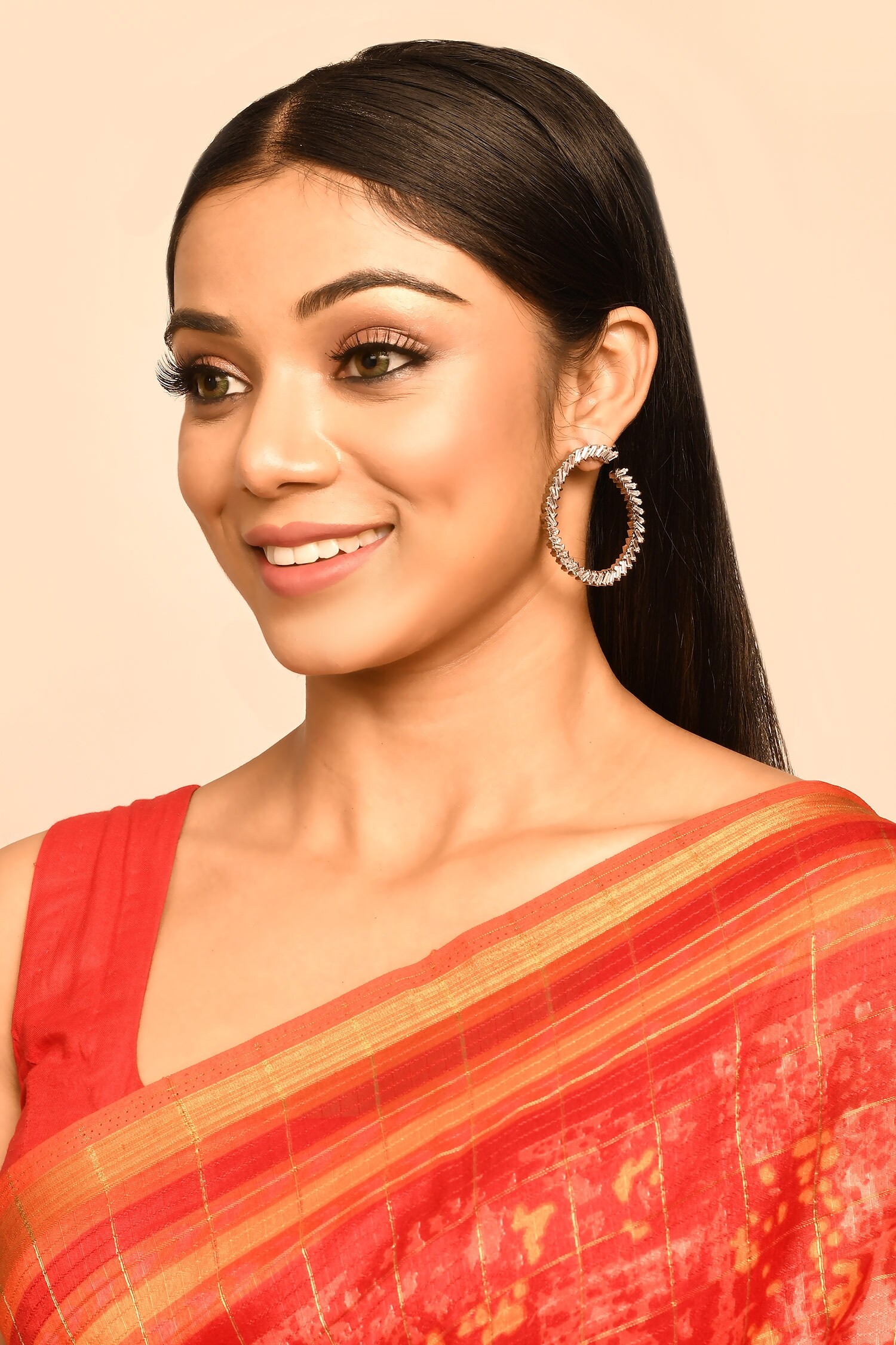 Buy Nepra by Neha Goel Zircon Embellished Hoops Earrings Online | Aza ...