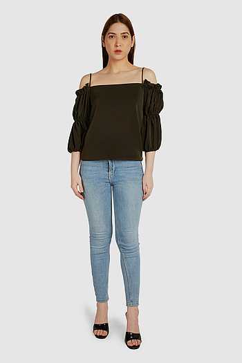 Buy Green Viscose One Shoulder Off Top For Women by Emblaze Online at ...