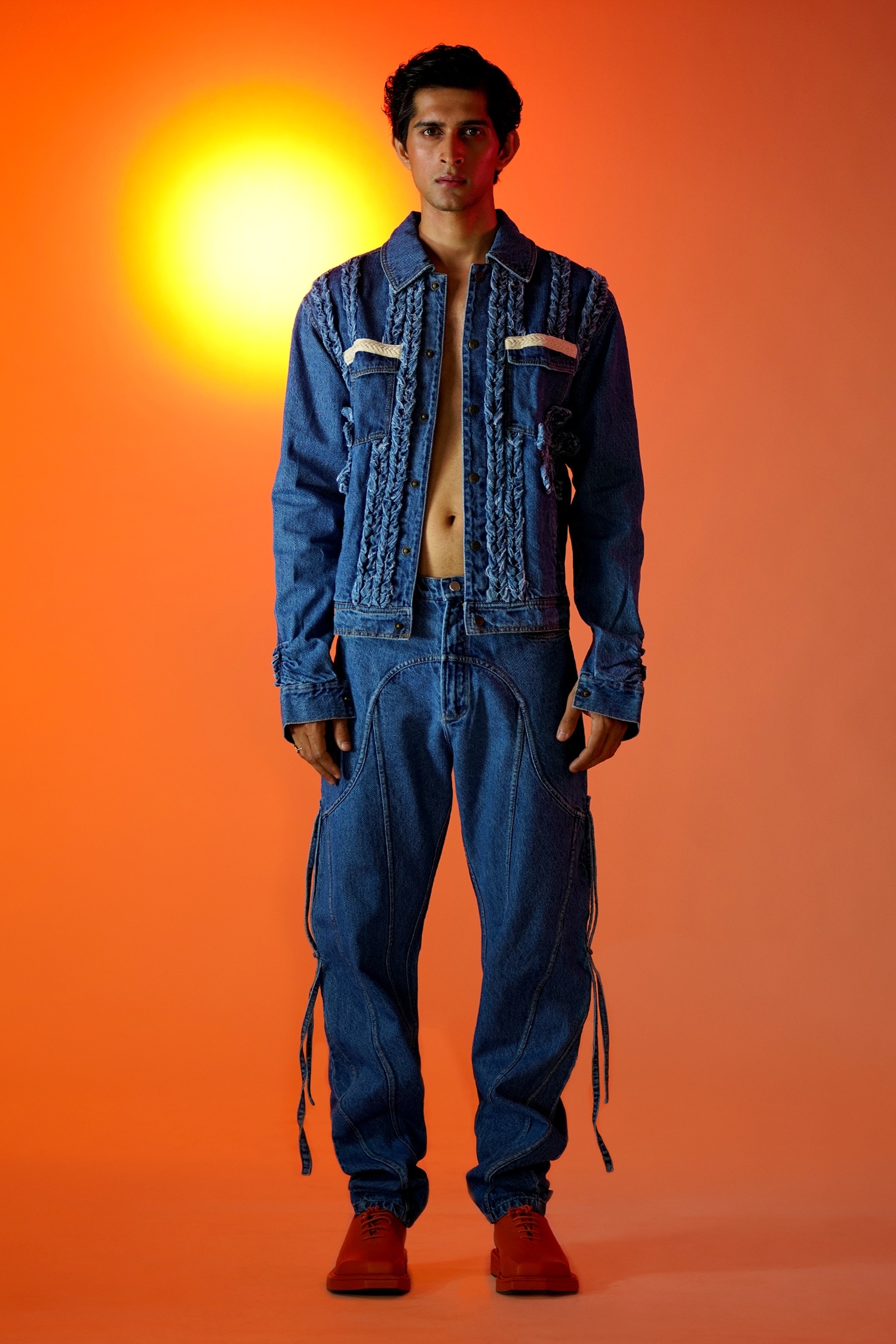 Buy Blue Denim Stone Wash Jacket For Men by Triune Online at Aza Fashions.