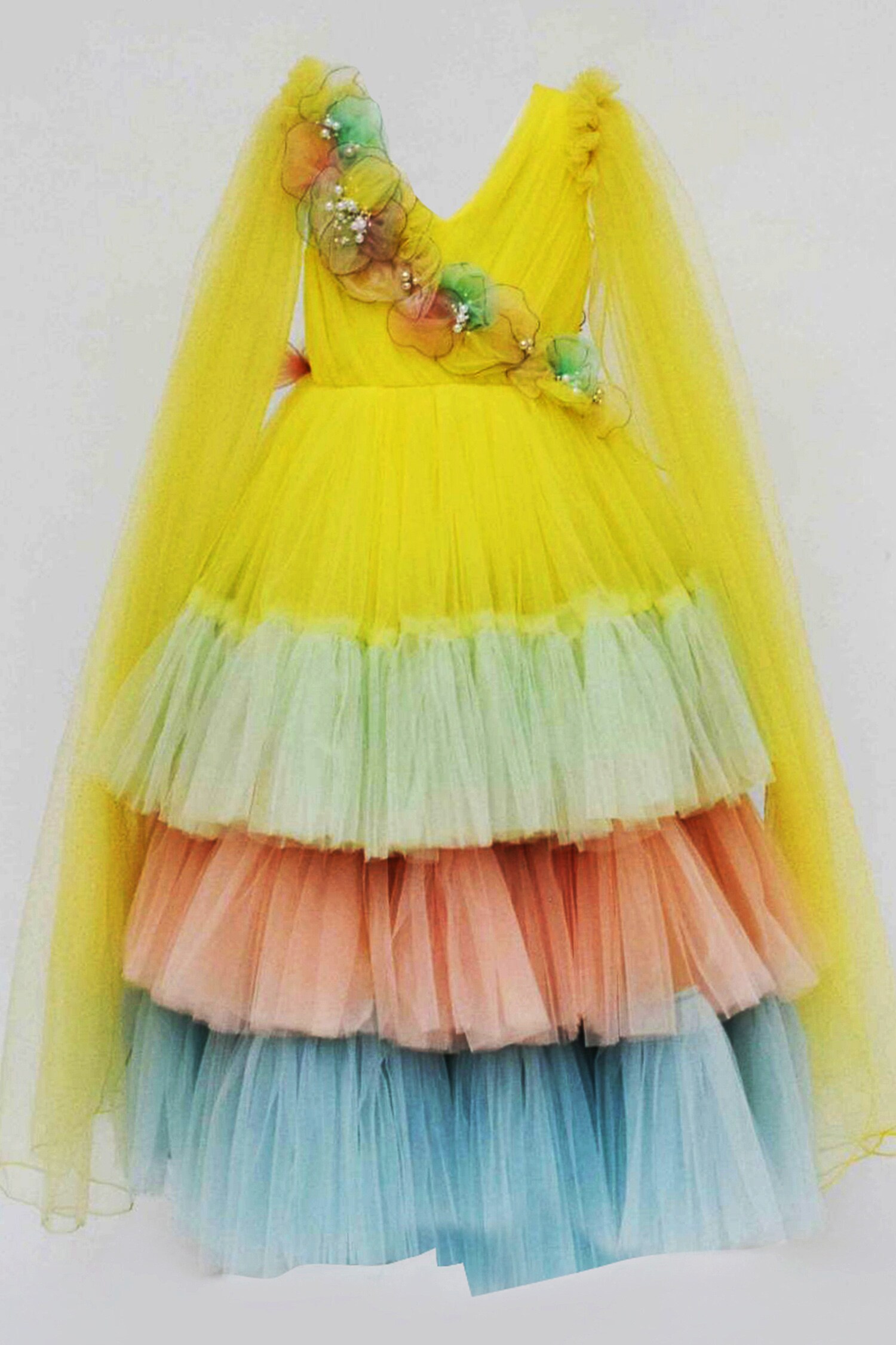 Buy FAYON KIDS Multi Color Layered Gown For Girls Online | Aza Fashions