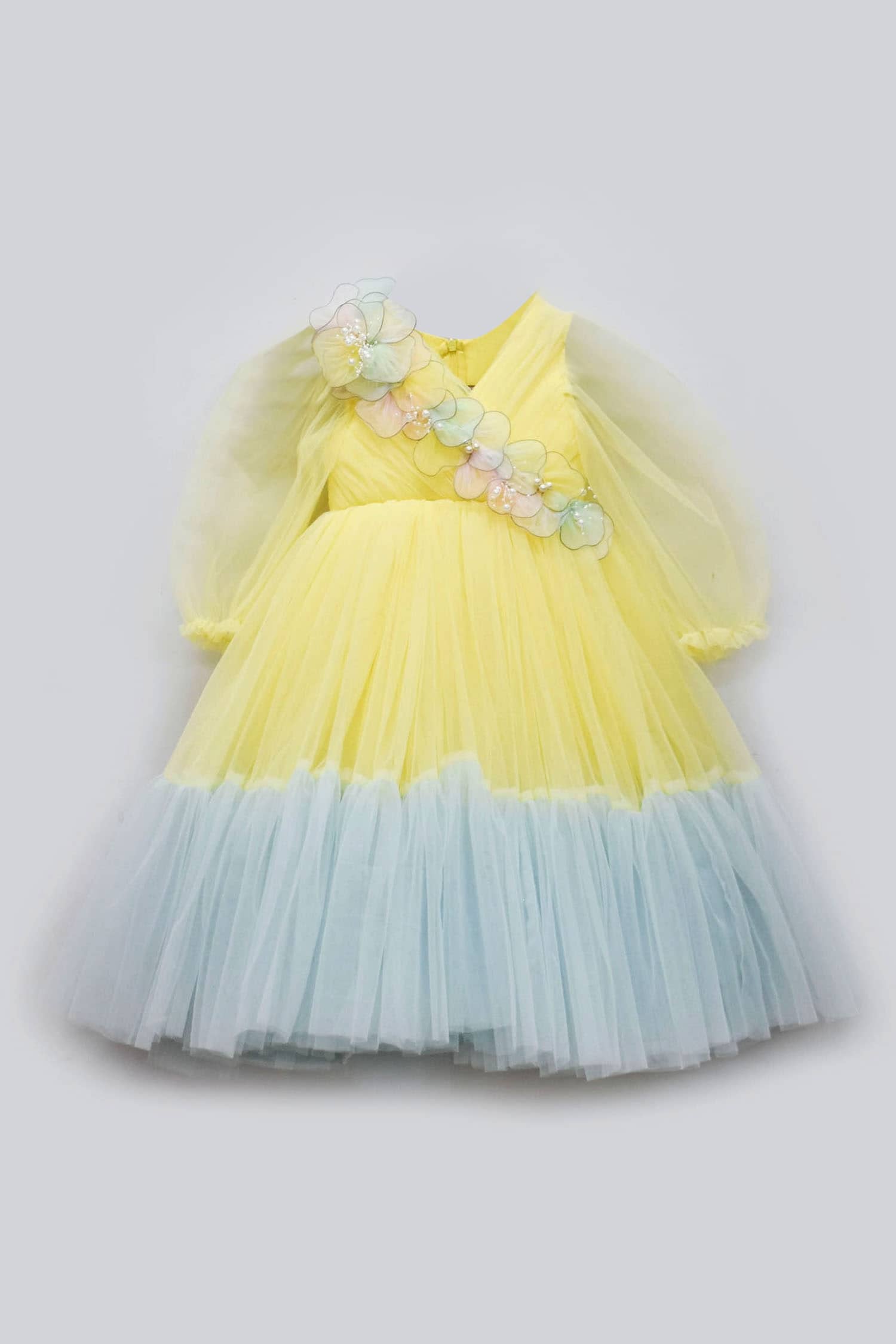 Buy Yellow Net Embellished Gown For Girls by FAYON KIDS Online at Aza ...