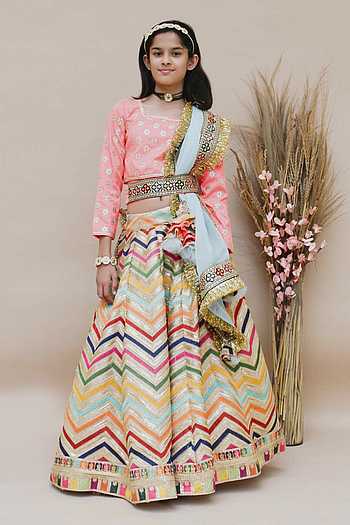 Buy Pink Top Silk Embroidered Floral Organza Lehenga Set For Girls by ...