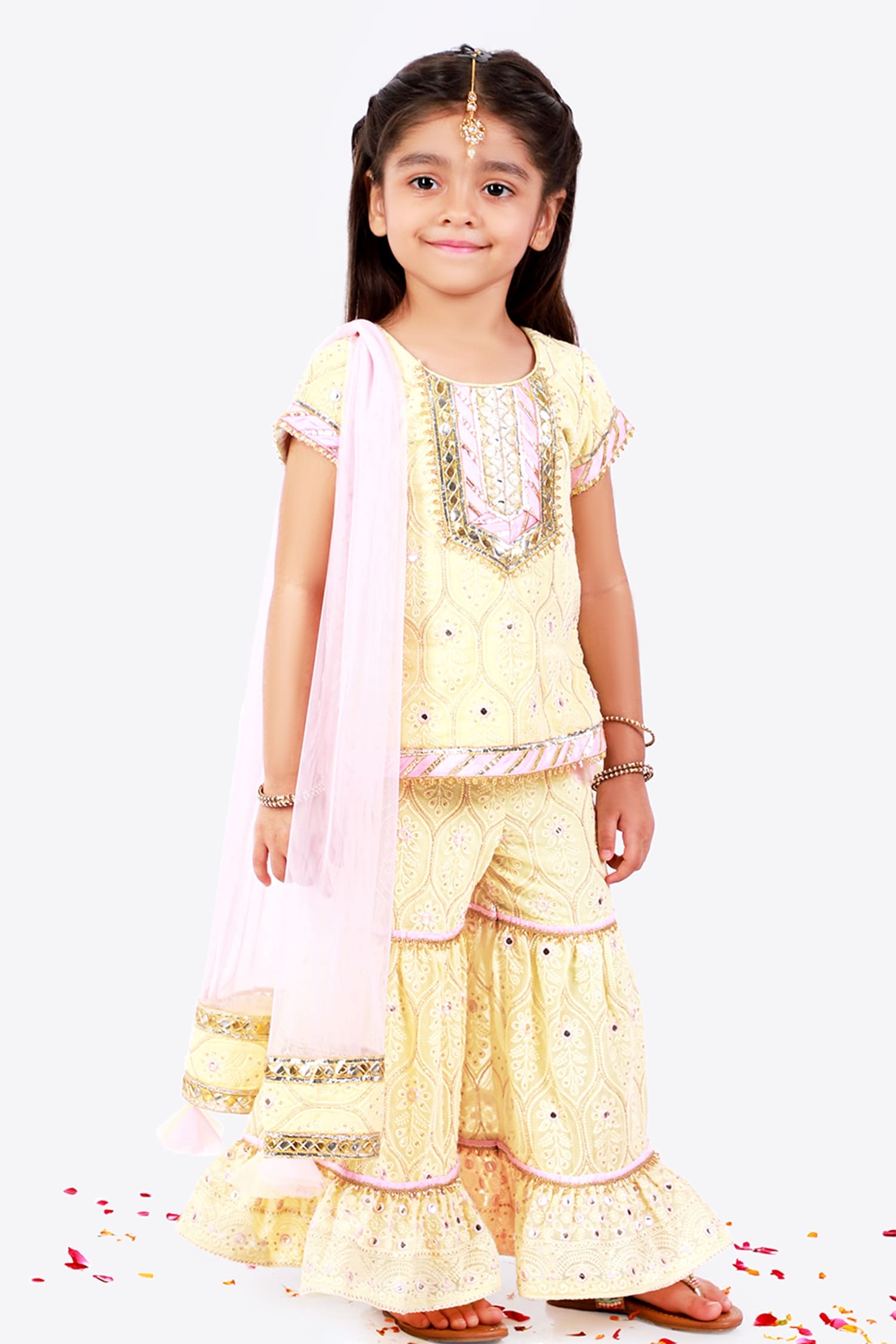 Buy Free Sparrow Yellow Embroidered Sharara Set For Girls Online | Aza ...