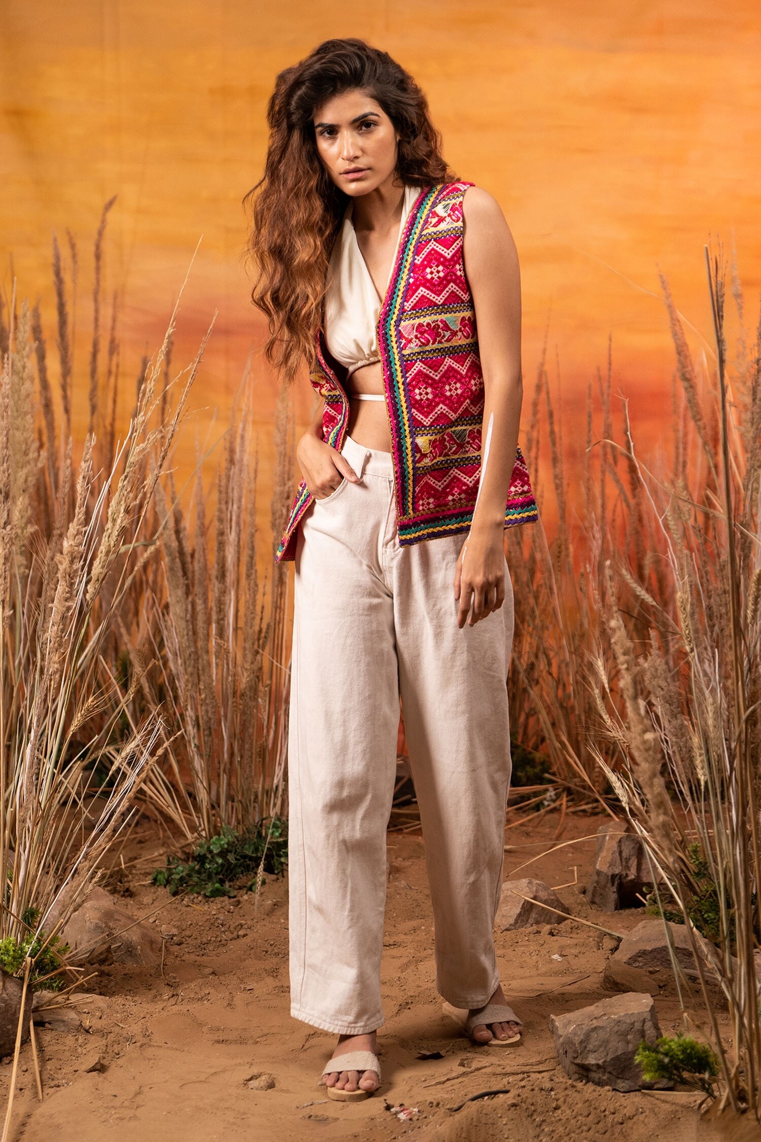 Buy Pink Jacquard Woven Geometric Open Jacket For Women by Label Reyya ...