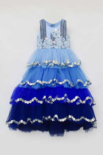 Buy Fayon Kids Blue Embroidered Gown For Girls Online | Aza Fashions