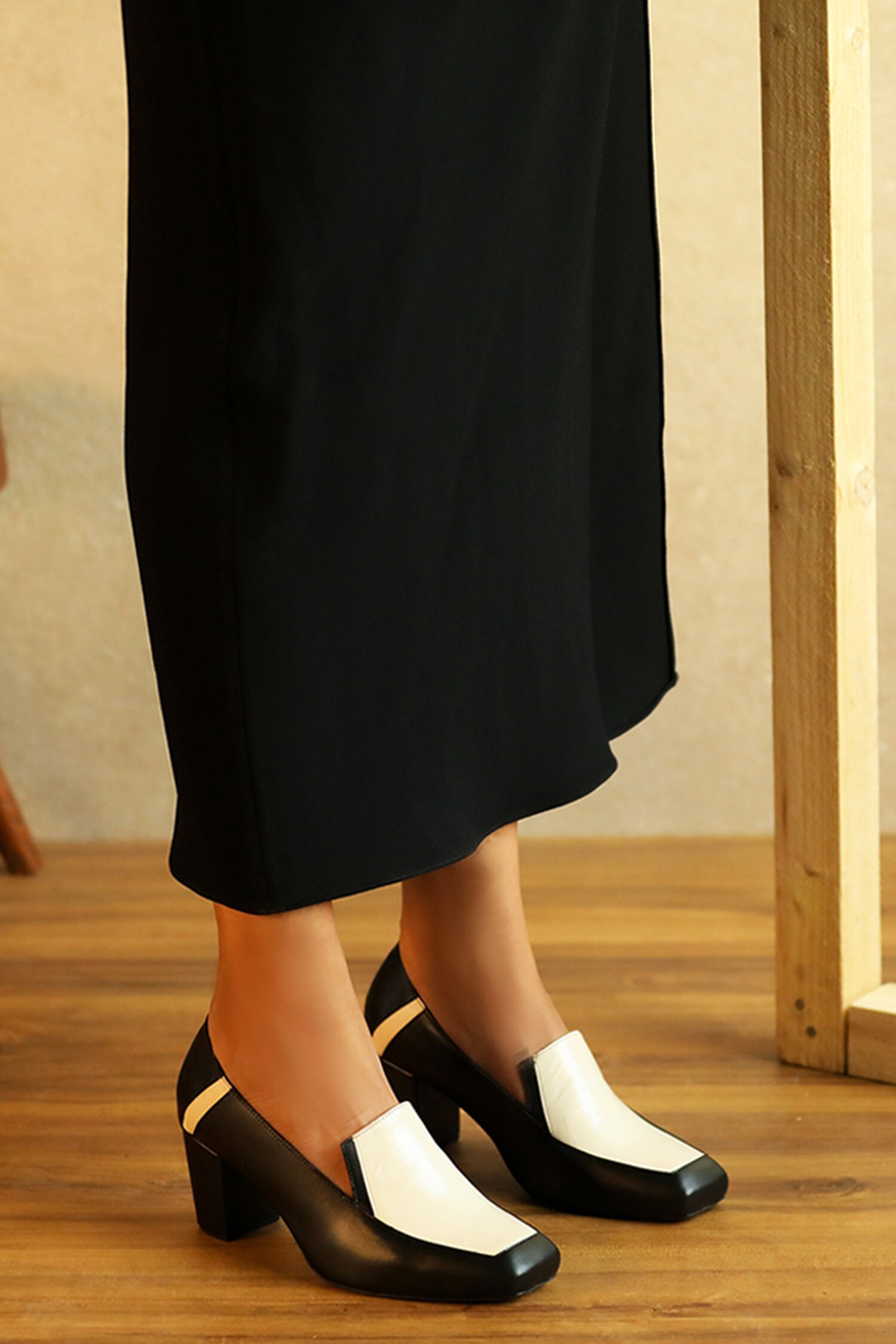 Buy Black Handcrafted Frida Colorblock Block Heels by OCEEDEE Online at ...