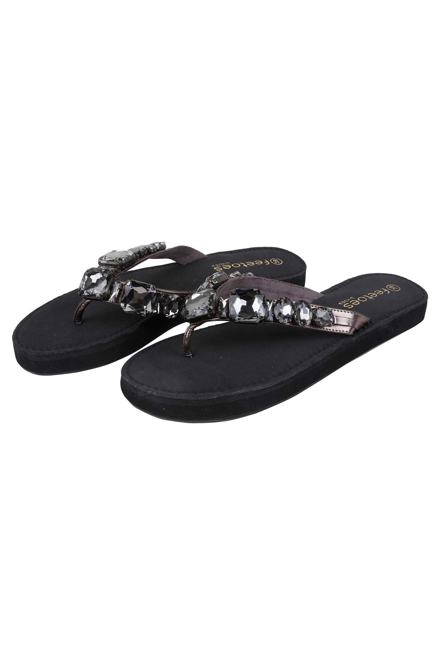 Buy Black Embellished Stone Flats by Feetoes Shoes Online at Aza Fashions.