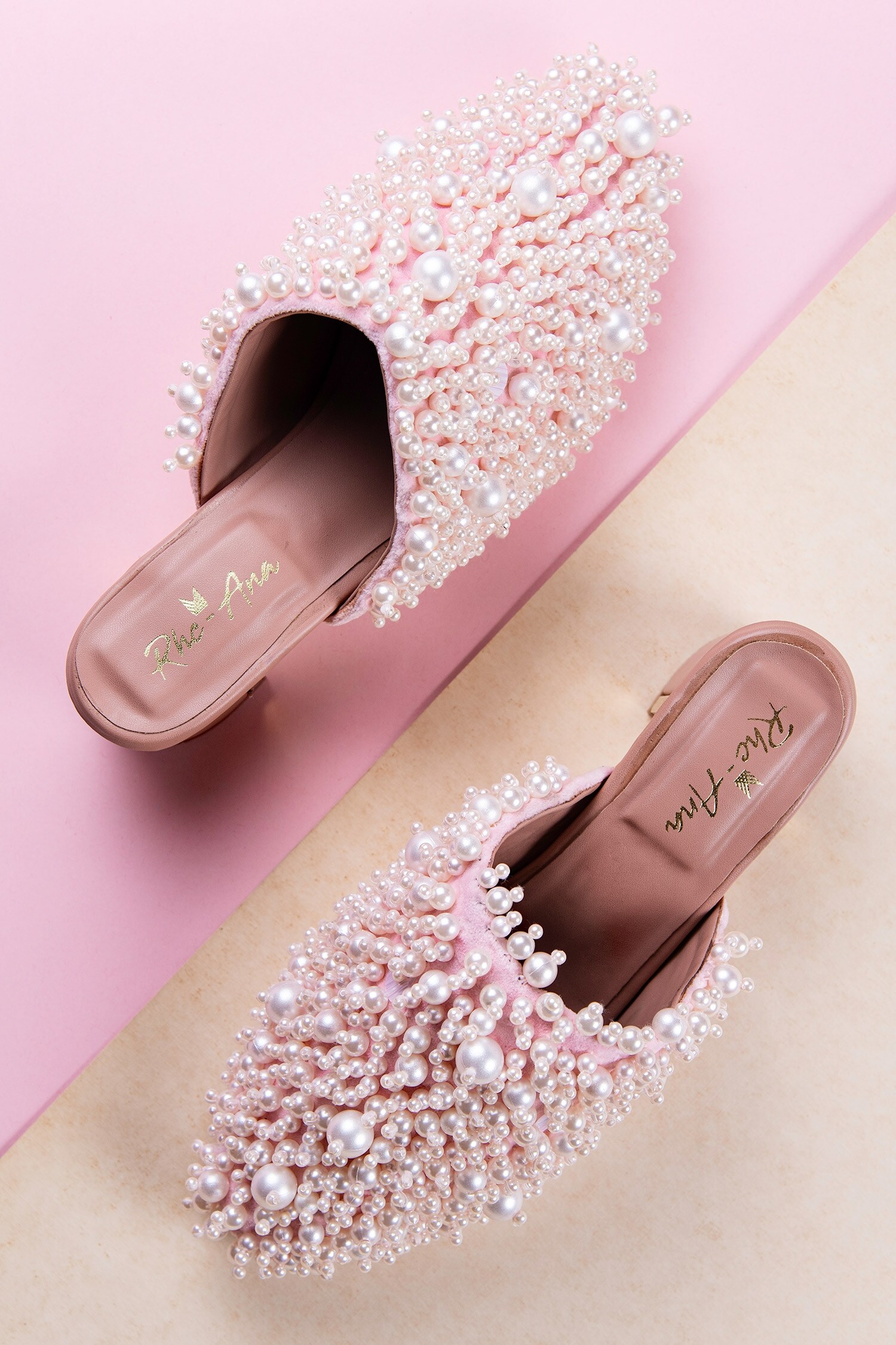 Buy Rhe-Ana Pink Pretty Pearly Block Heel Mules Online | Aza Fashions