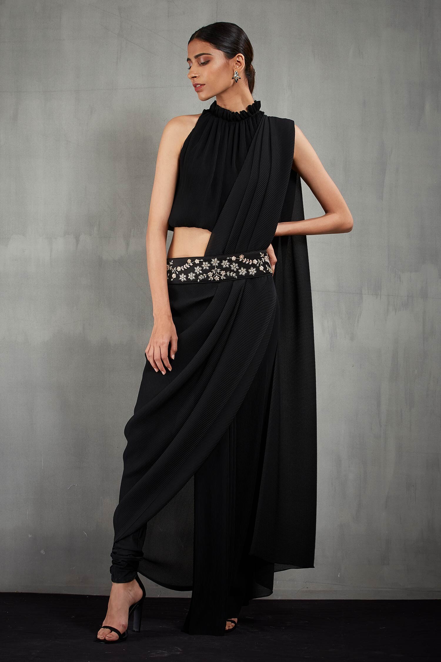 Buy Kavita Bhartia Black Georgette Pant Saree With Blouse Online | Aza ...
