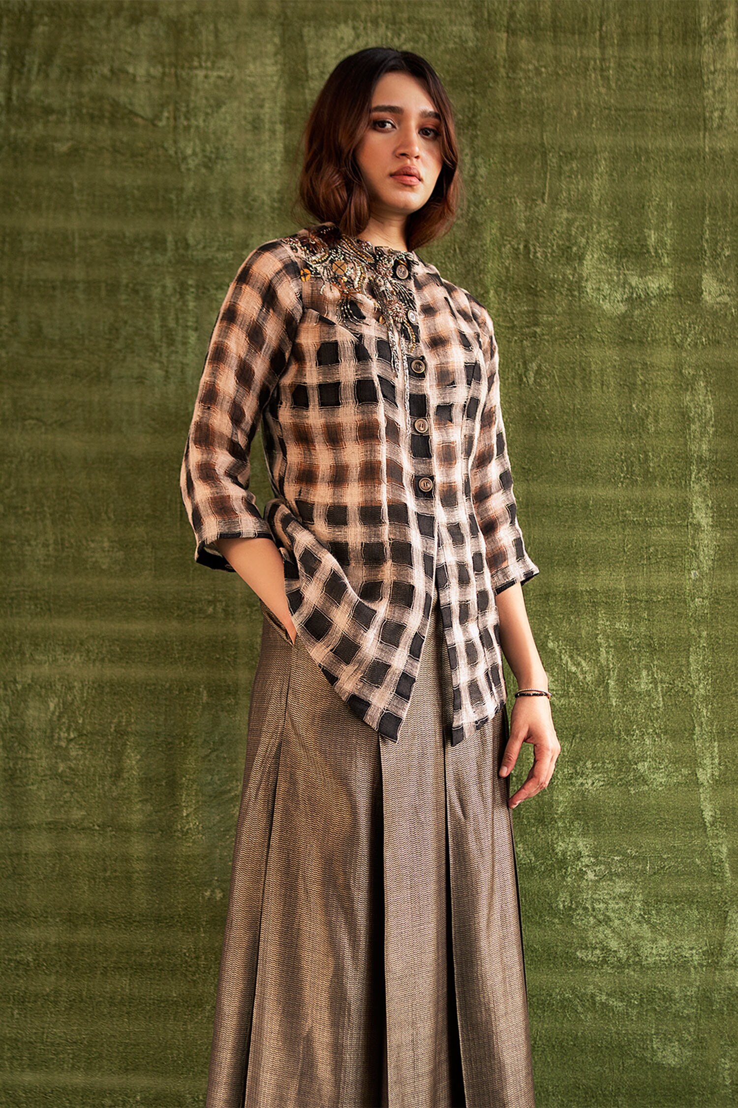 Buy Kritika Murarka Black Silk Checkered Shirt Online | Aza Fashions