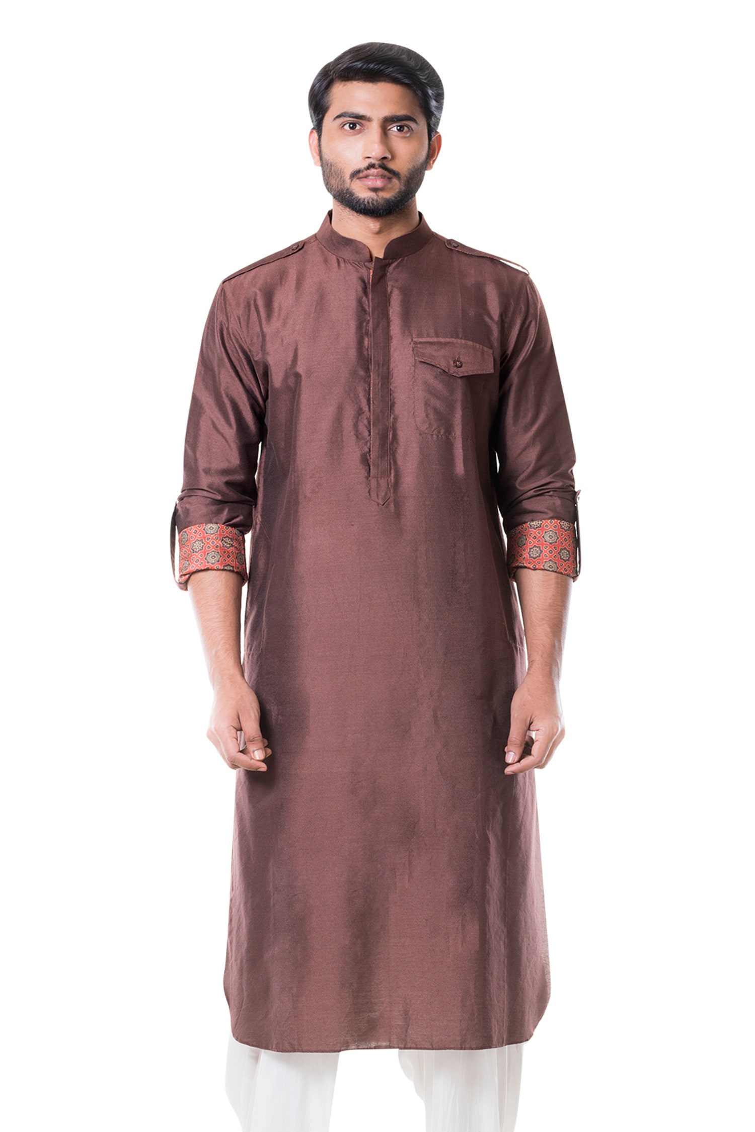 Buy Smriti by Anju Agarwal Brown Cotton Silk Pathani Set Online | Aza ...