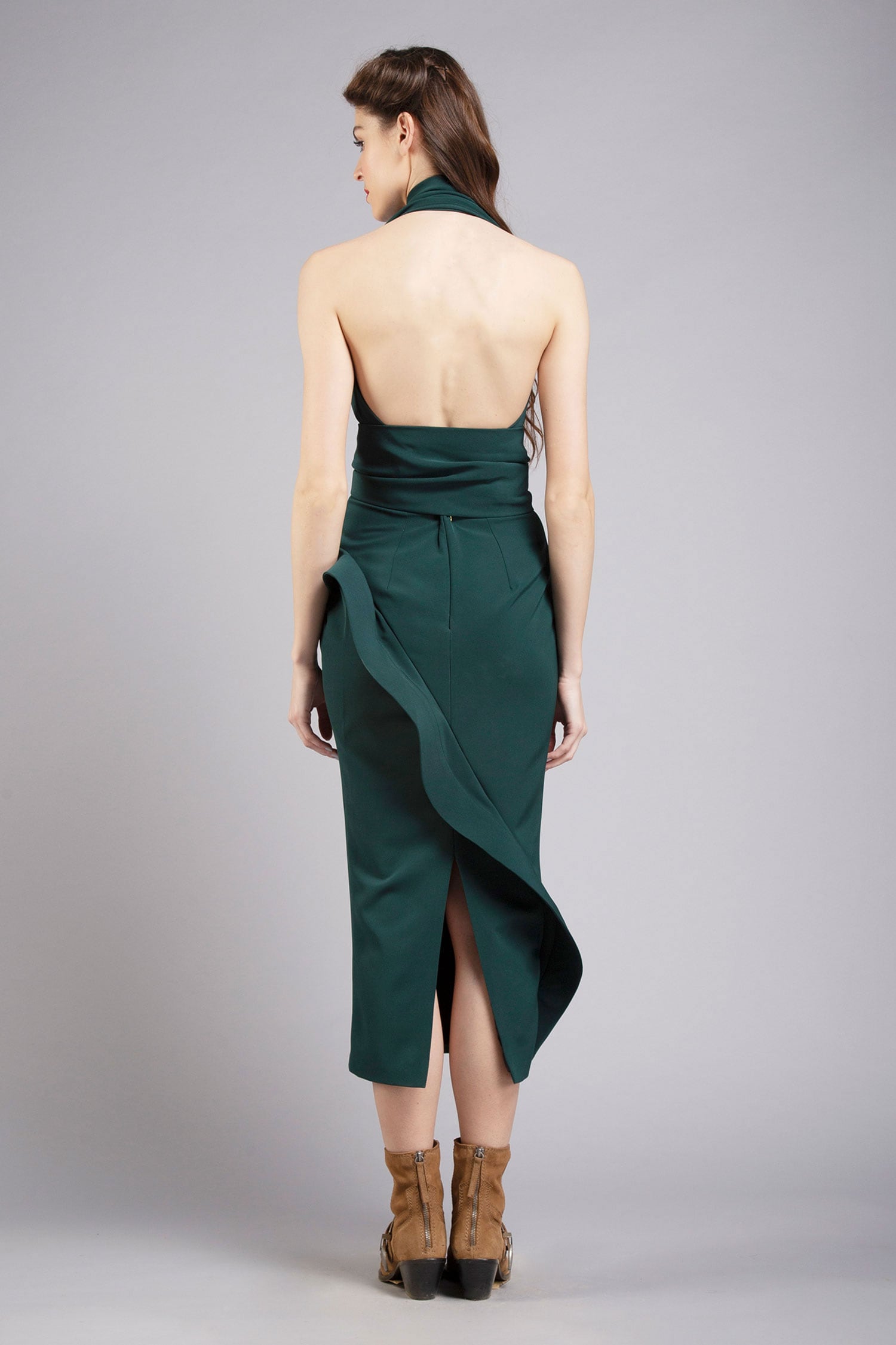 Buy Gauri & Nainika Green Micro Backless Ruffle Dress Online | Aza Fashions