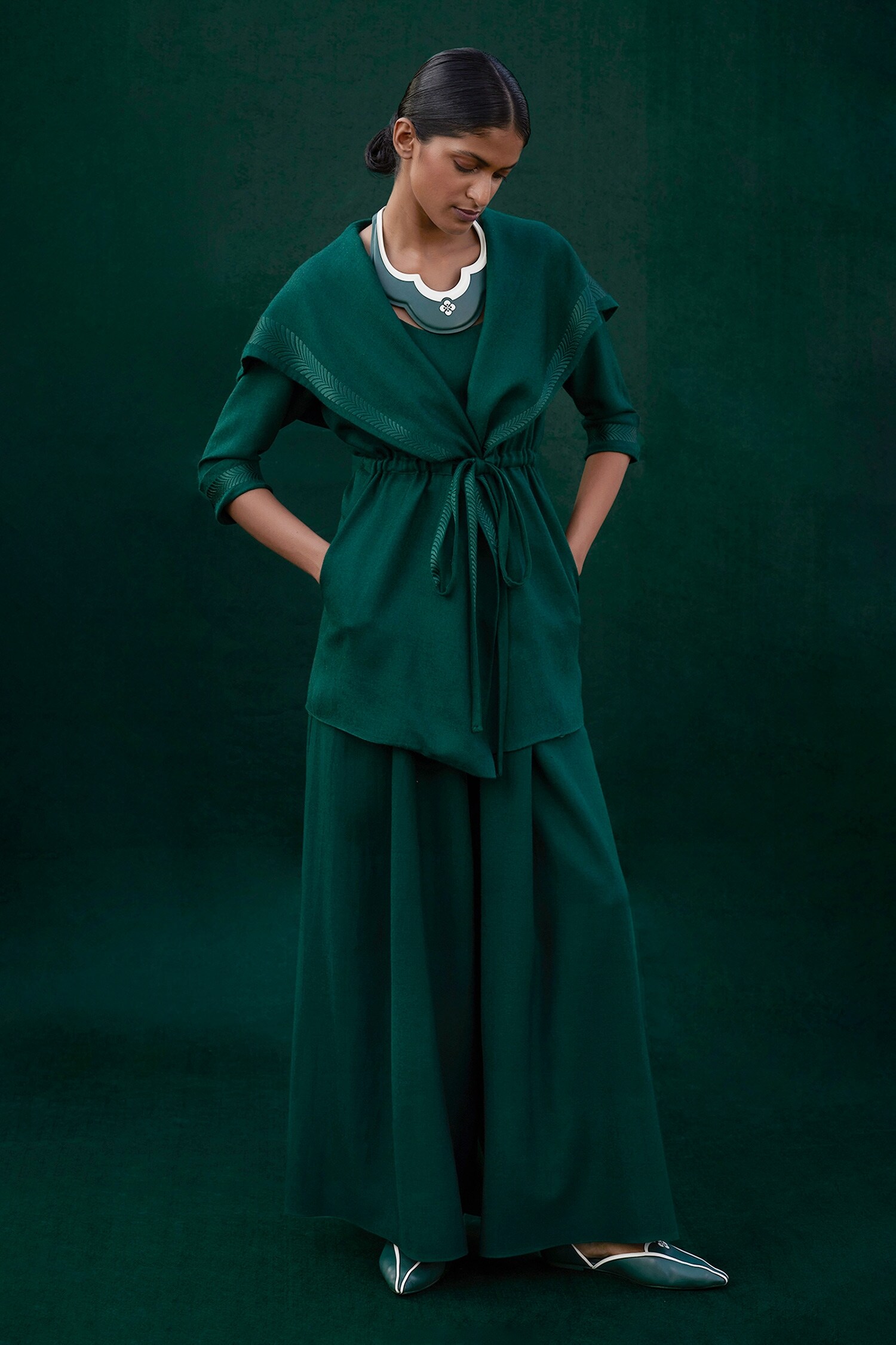 Buy Green Oshin Wool Wrap Collar Throw For Women by AMPM Online at Aza ...