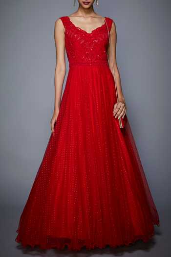 Buy RI.Ritu Kumar Soft Net Embroidered Gown Online | Aza Fashions