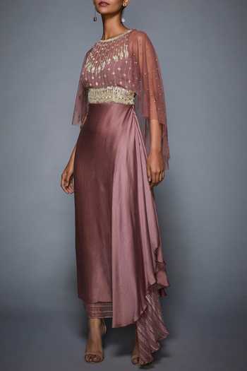Buy RI.Ritu Kumar Pink Rayon Crepe Embroidered Gown Online | Aza Fashions