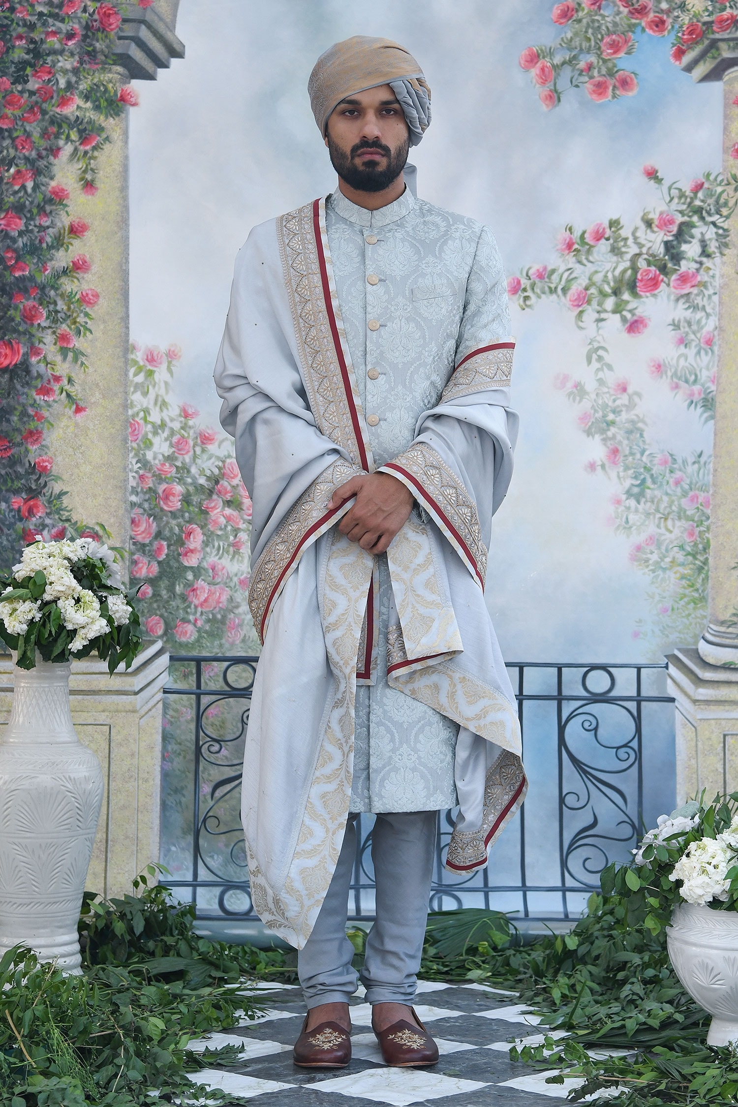 Buy Blue Silk Embroidery Thread And Dabka Sherwani Set For Men by Punit ...