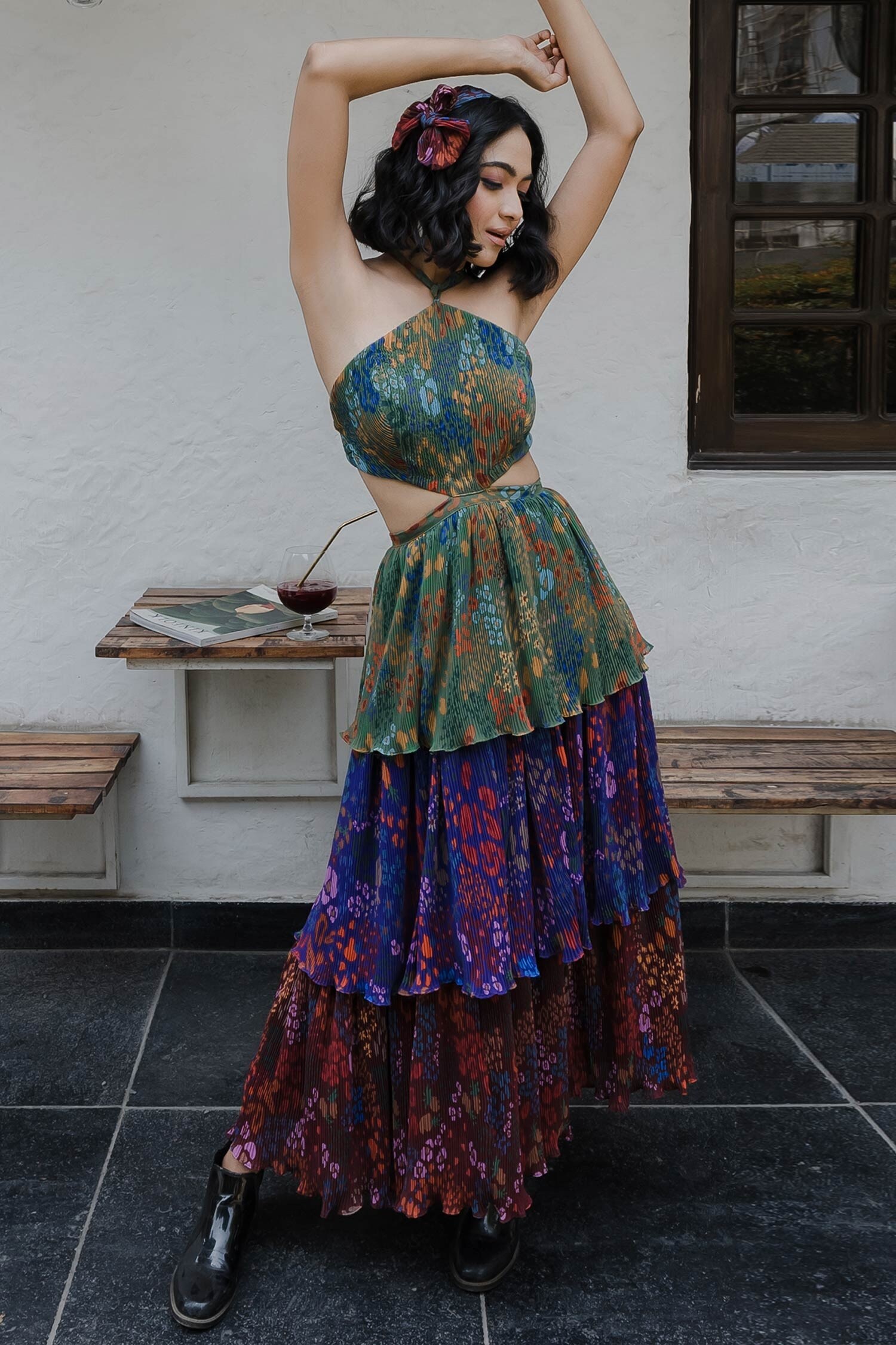 Buy Payal & Zinal Purple Georgette Pleated Maxi Dress Online | Aza Fashions