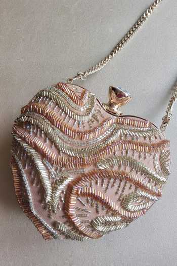 Buy Gold Embellished Hand Heart Clutch With Sling by Plode Online at ...