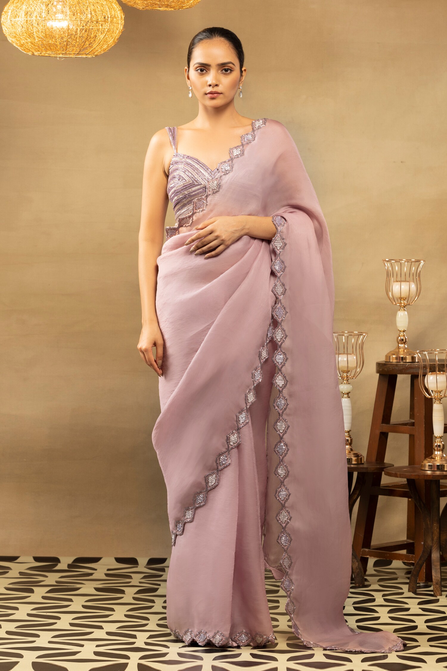 Buy Purple Satin Organza Embroidery Sahar Border Saree With Blouse For ...