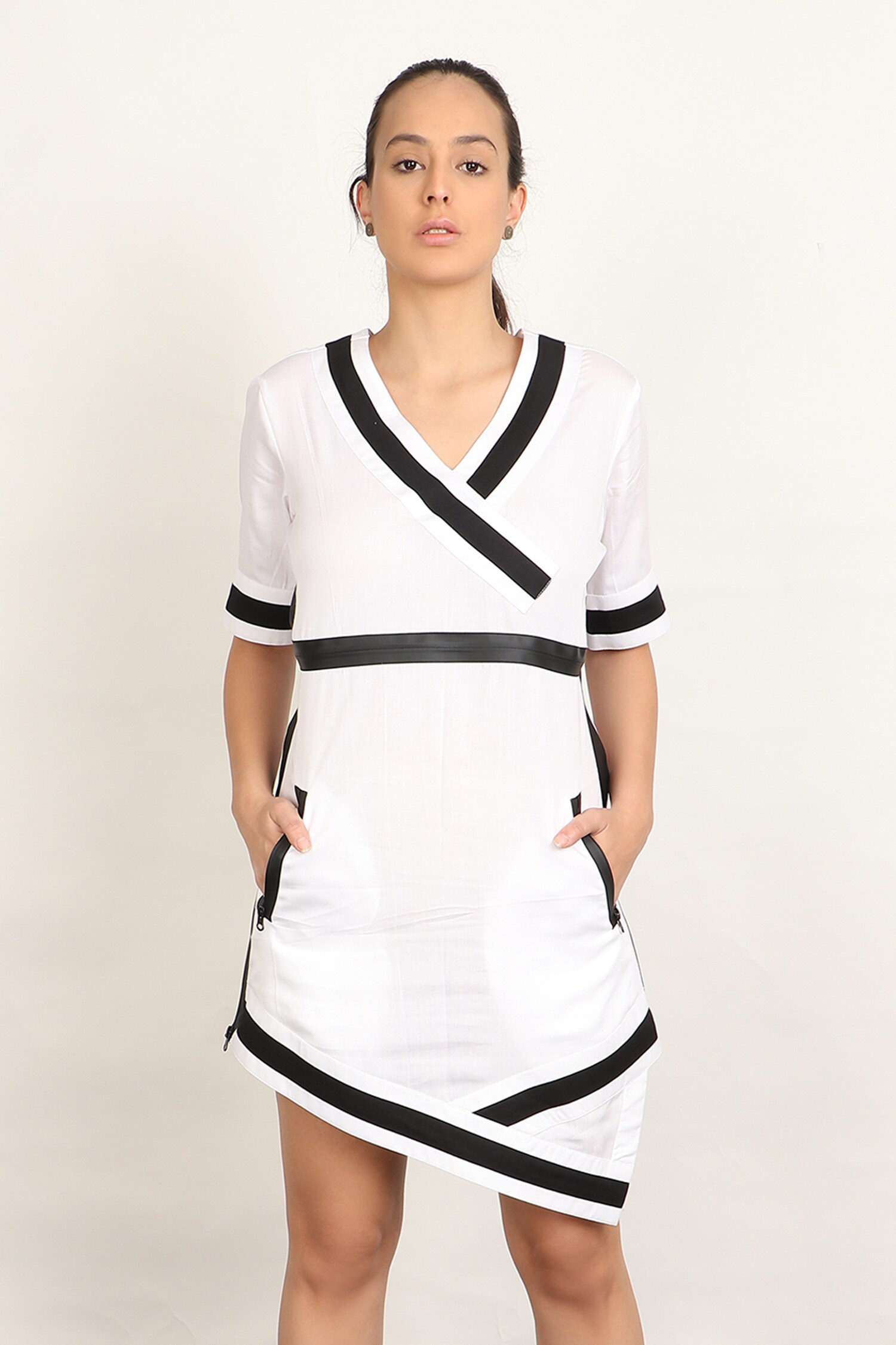 Buy I am Trouble by KC White Cotton Asymmetric Dress Online | Aza Fashions