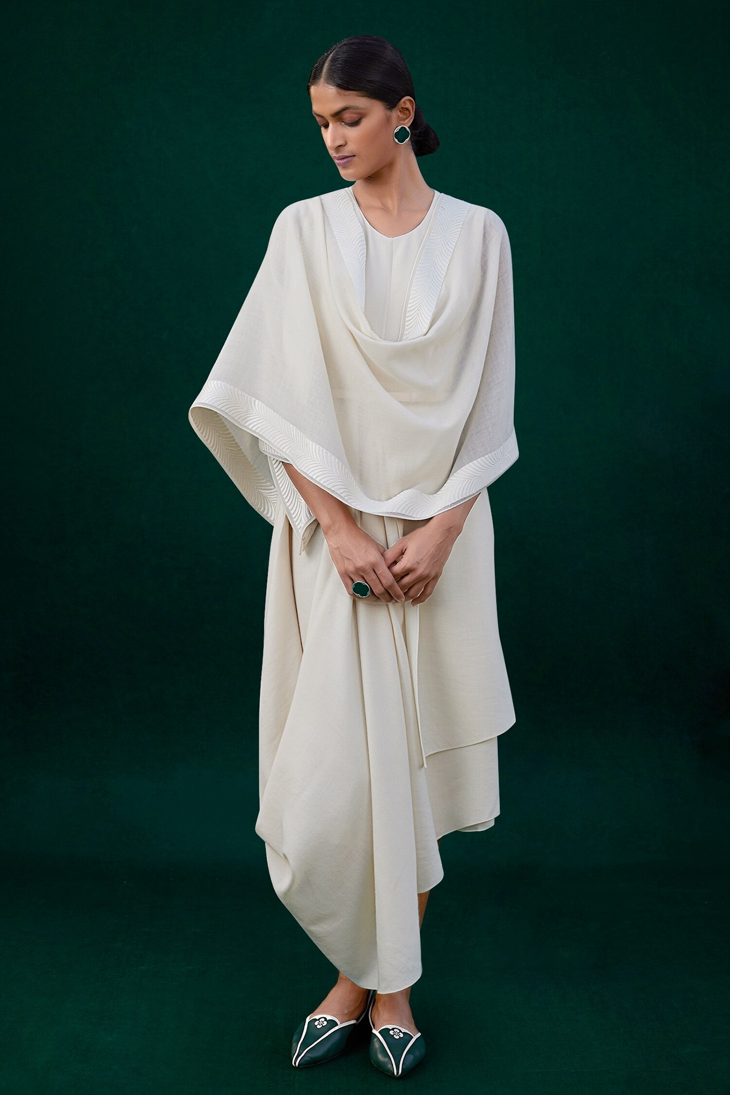 Buy Ivory Cord Work Naomi Wool Scarf by AMPM Online at Aza Fashions.