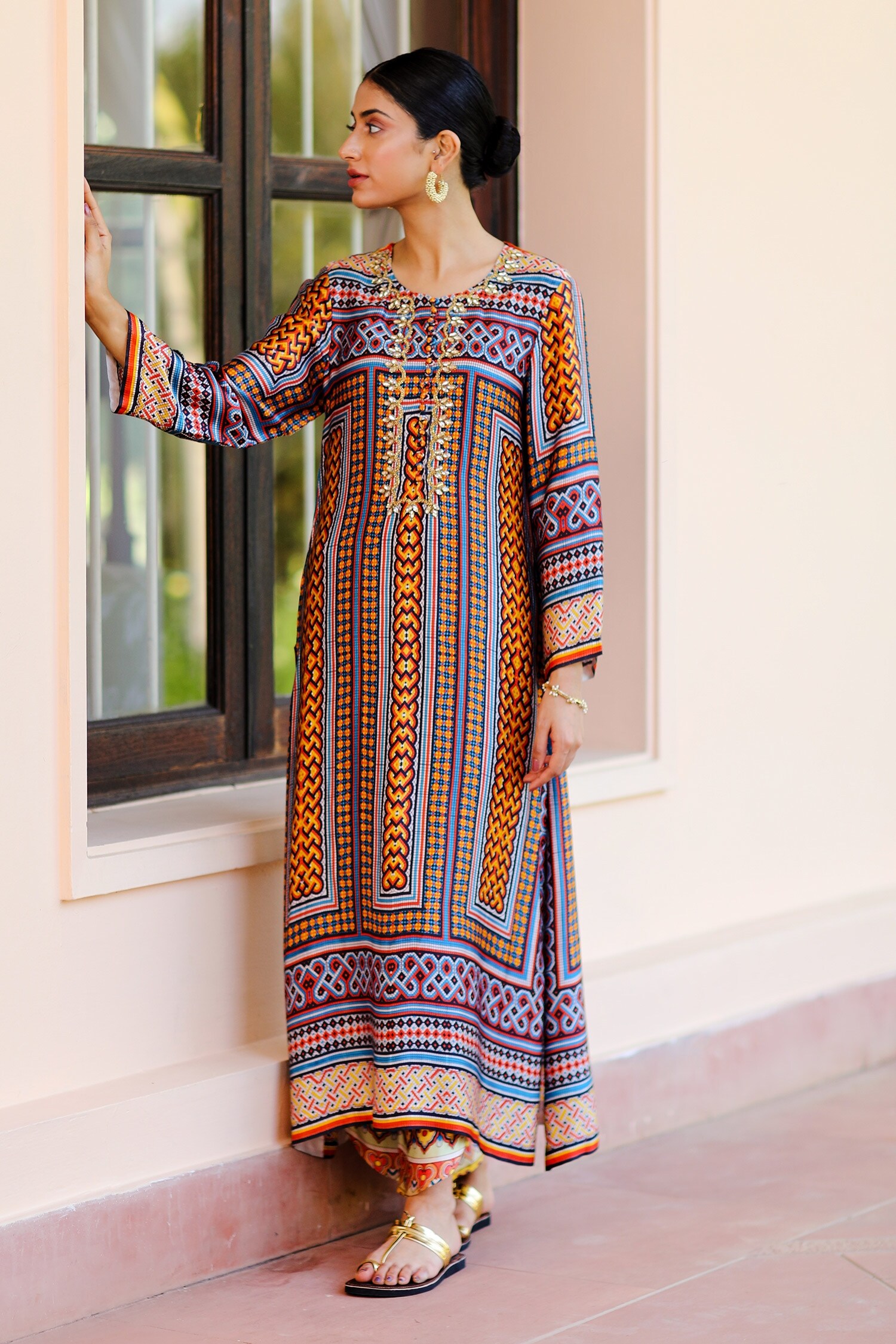 Buy Sage Saga Multi Color Silk Satin Blend Kumud Abstract Print Kurta ...