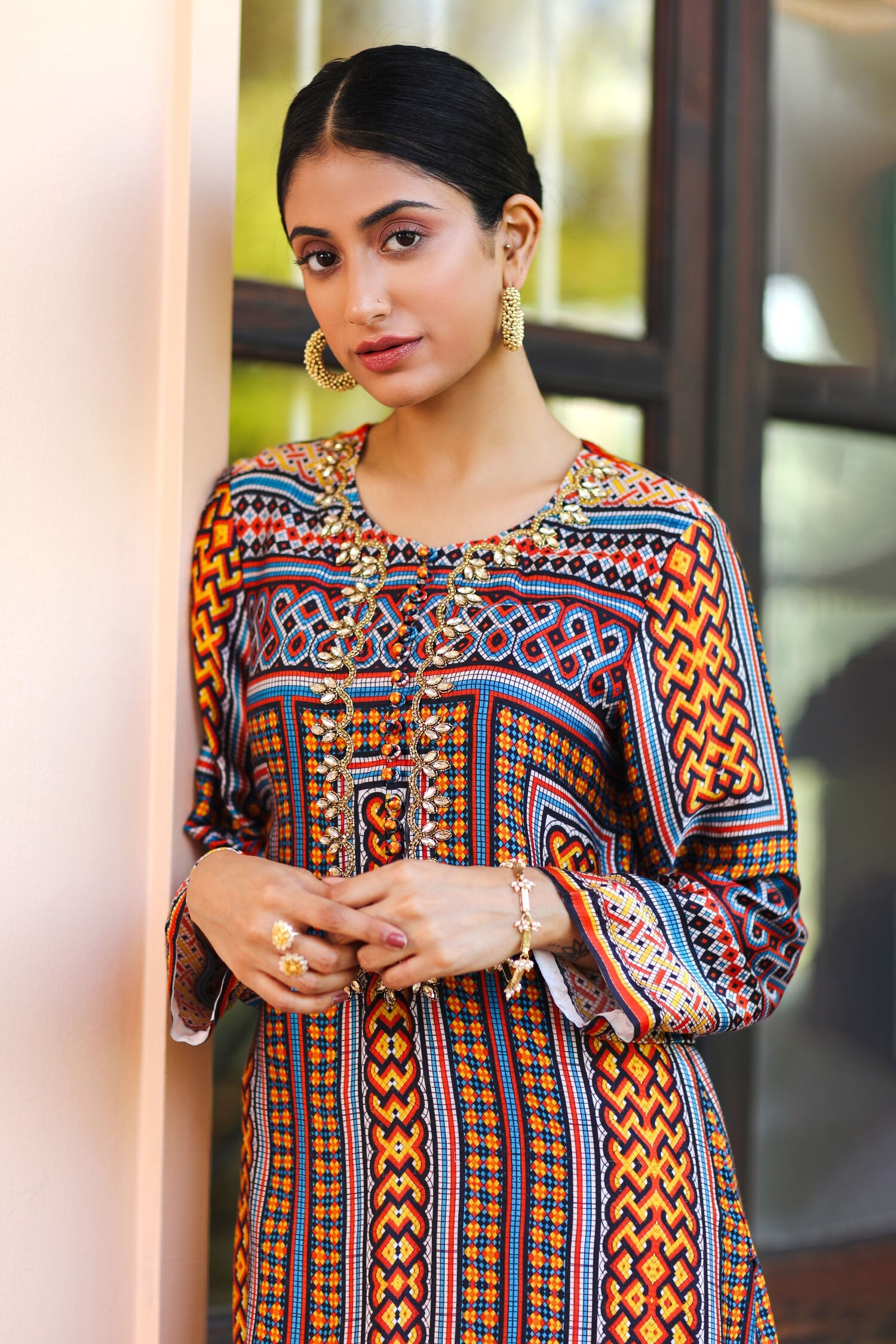 Buy Sage Saga Multi Color Silk Satin Blend Kumud Abstract Print Kurta ...