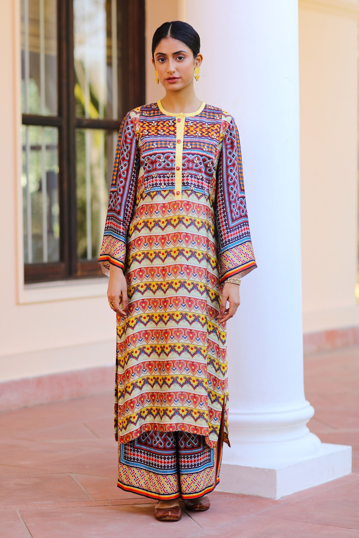 Buy Sage Saga Multi Color Silk Satin Blend Kumud Abstract Print Kurta ...