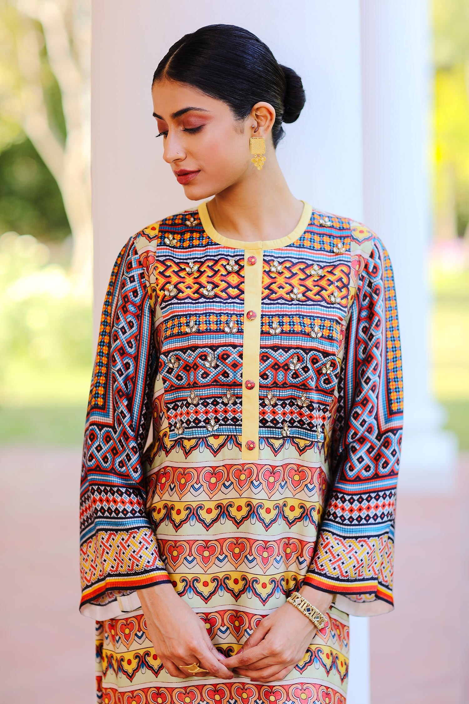 Buy Sage Saga Multi Color Silk Satin Blend Kumud Abstract Print Kurta ...