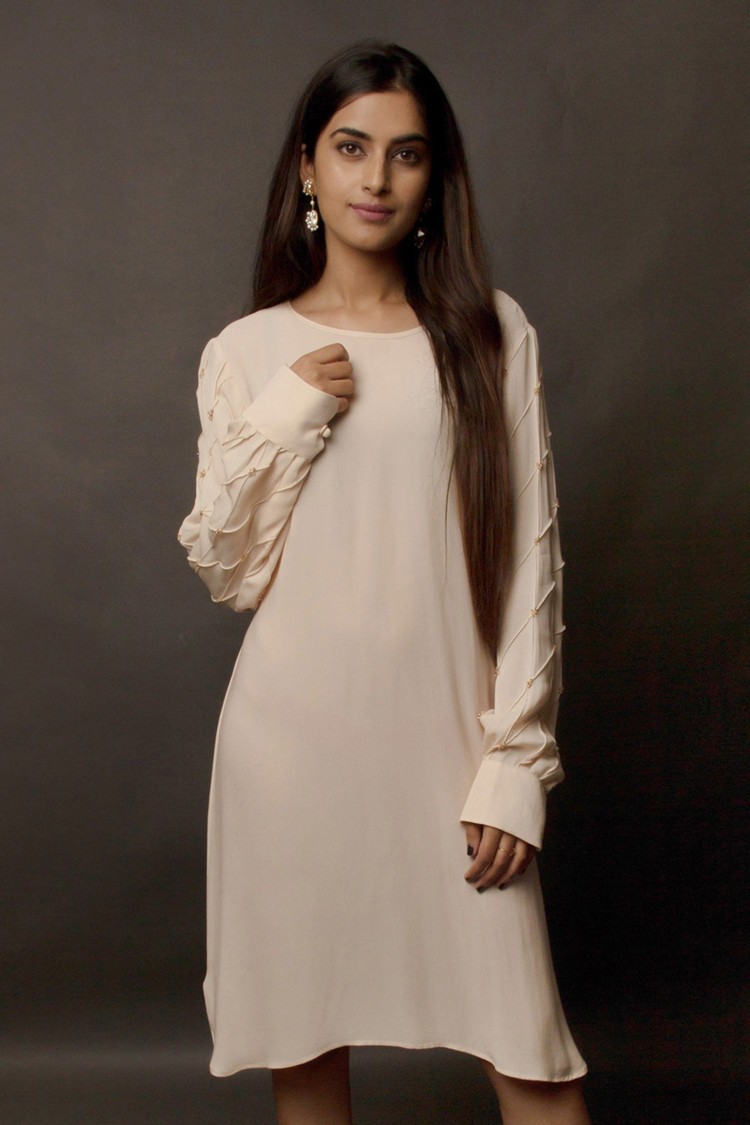 Buy Peach Cupro Georgette Round Embellished Tunic For Women by Jasmine ...