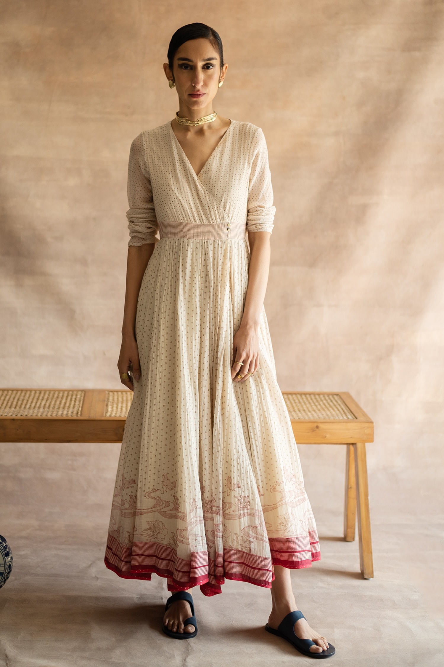 Buy White Handwoven Chanderi Mul Printed Block V Jayan Anarkali For ...