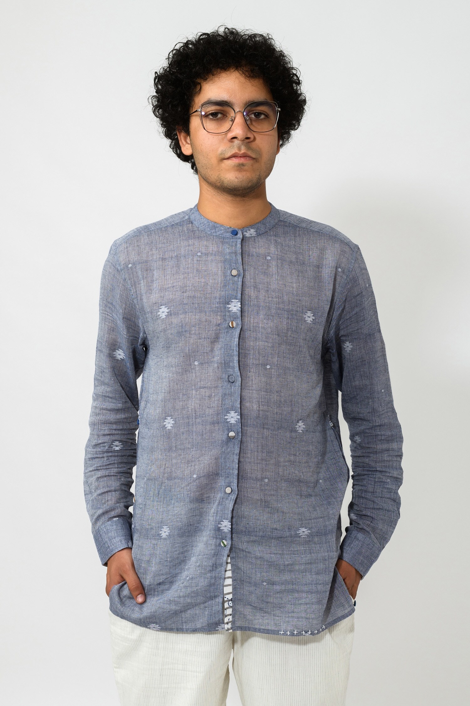 Buy Grey Cotton Woven Thread Shirt For Men by Jayati Goenka Online at ...