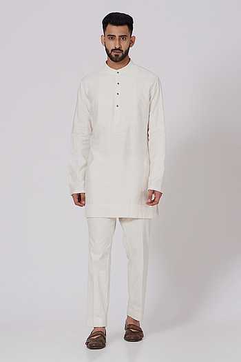 Buy Jatin Malik White Slub Silk Pintucks Kurta And Pant Set Online ...