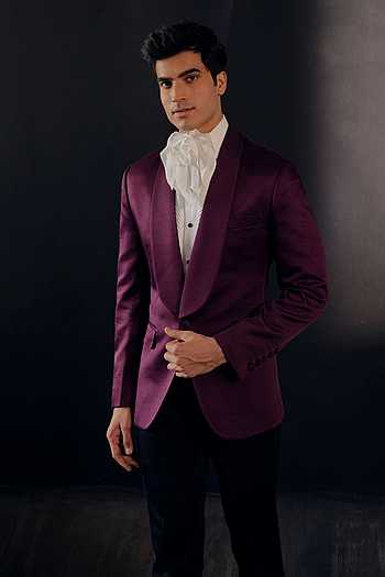 Buy Wine Linen Silk Tuxedo Pant Set For Men by Jatin Malik Online at ...