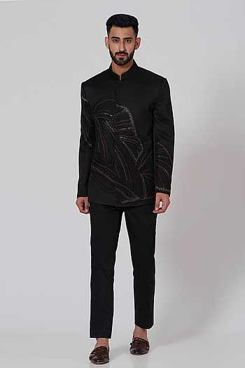 Buy Jatin Malik Black Linen Silk Bandhgala And Pant Set Online | Aza ...