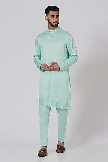 Buy Jatin Malik Blue Linen Silk Kurta And Pant Set Online | Aza Fashions