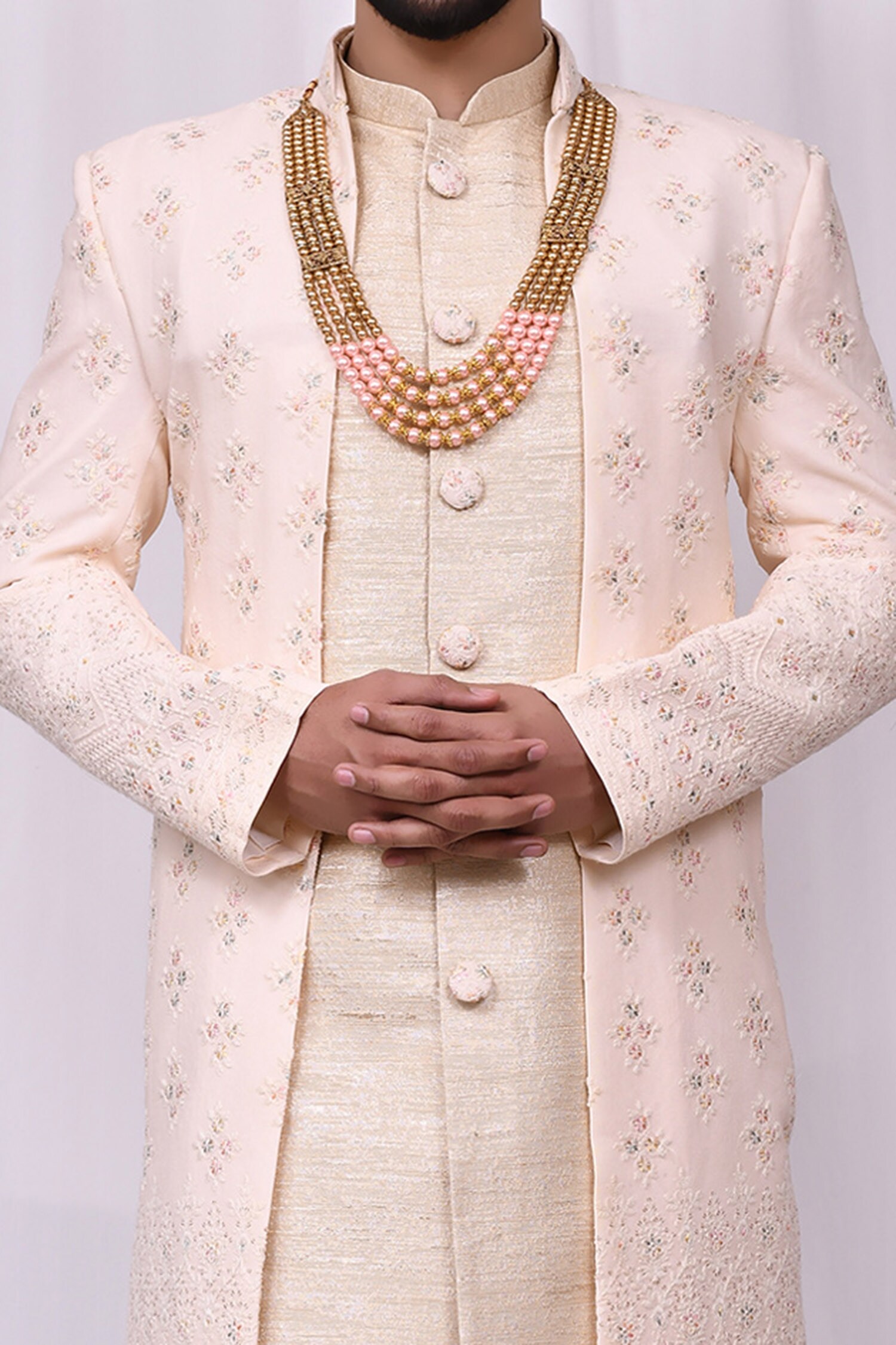 Buy Samyukta Singhania- Men Floral Embroidered Sherwani And Jacket Set ...