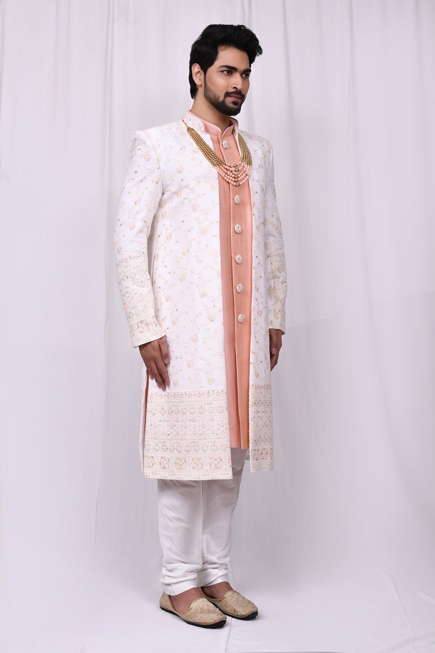 Buy Samyukta Singhania- Men Floral Embroidered Sherwani And Jacket Set ...