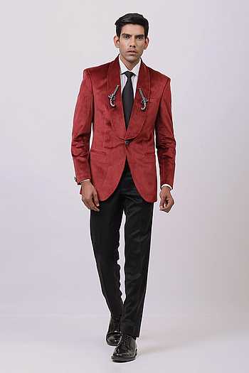 Buy Red Velvet Embellished Pistol Blazer For Men by Cosa Nostraa Online ...