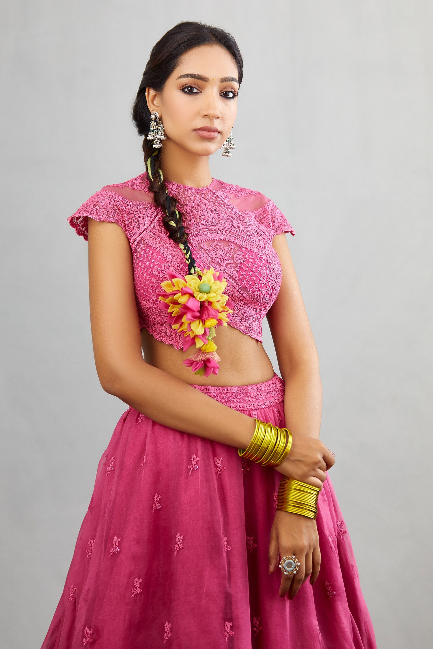 Buy Torani Pink Organza Rang Raani Gurleen Cropped Blouse Online | Aza ...