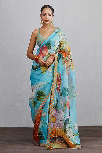 Buy Firoza Silk Organza Abani Saree by Torani at Aza Fashions