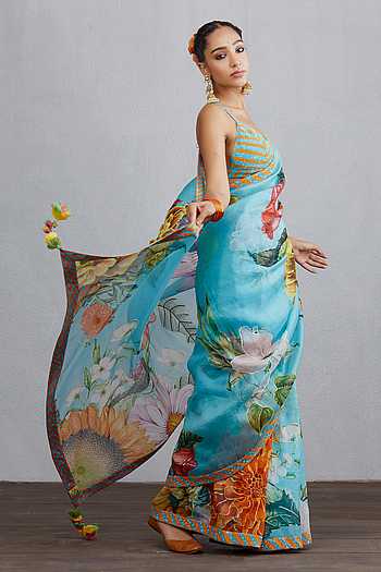 Buy Firoza Silk Organza Abani Saree by Torani at Aza Fashions