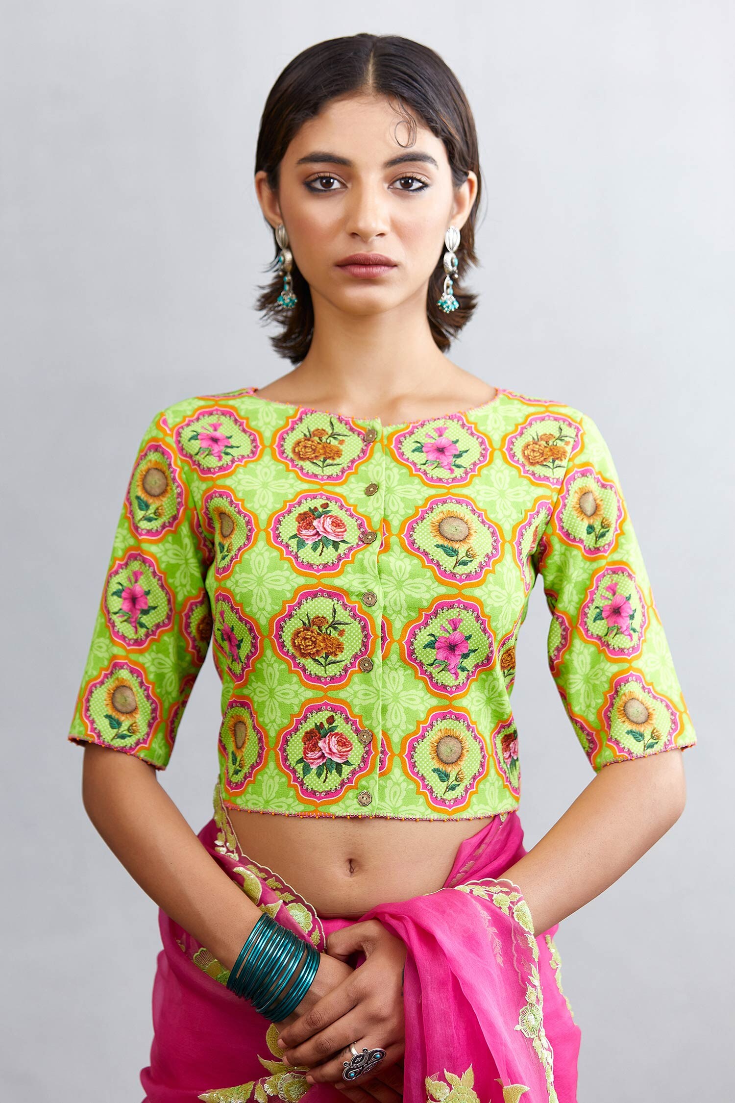 Buy Torani Green Viscose Crepe Angoori Banita Saree Blouse Online | Aza ...