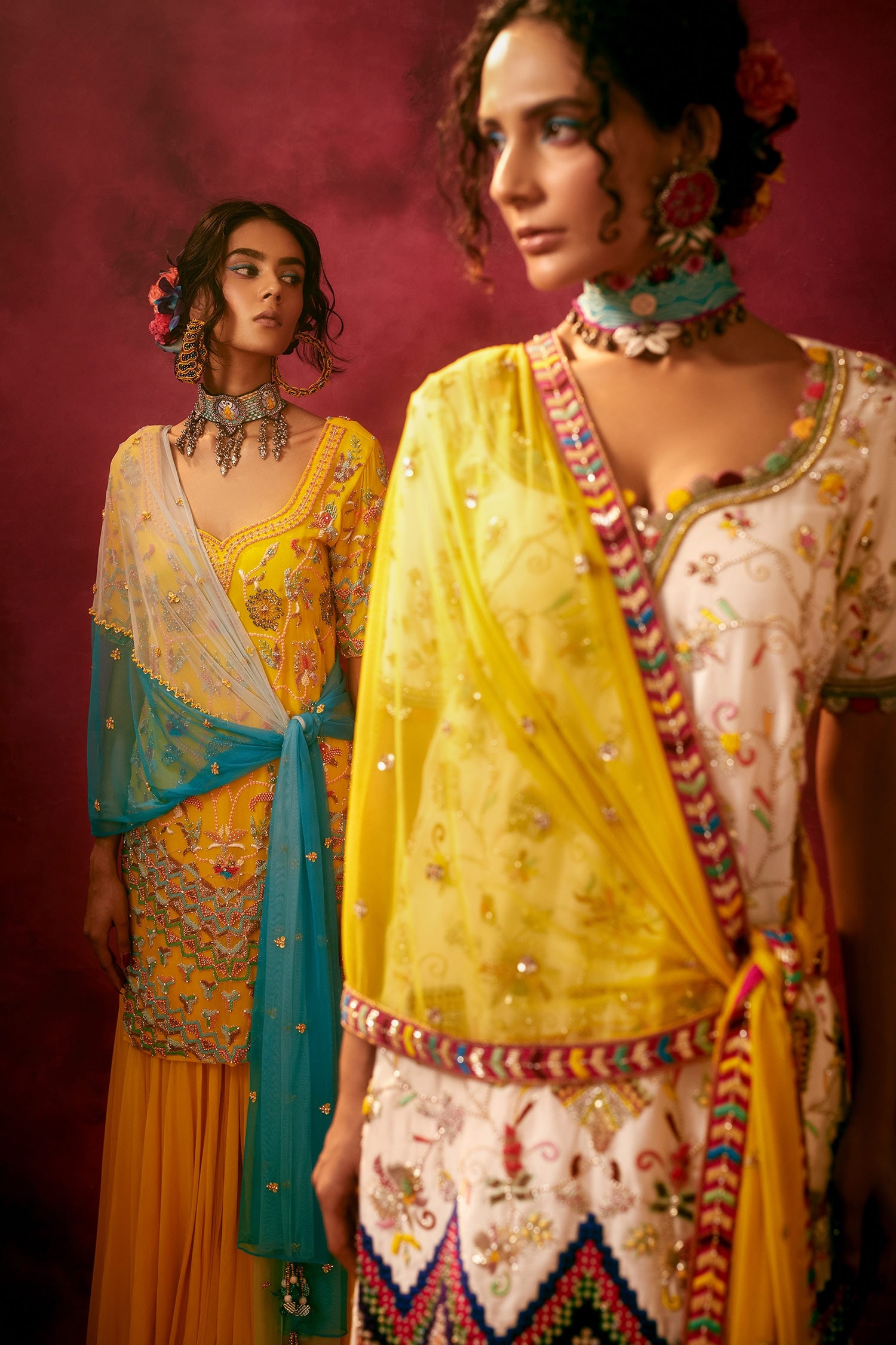 Buy Kaaisha By Shalini Yellow Georgette Kurta Sharara Set Online Aza