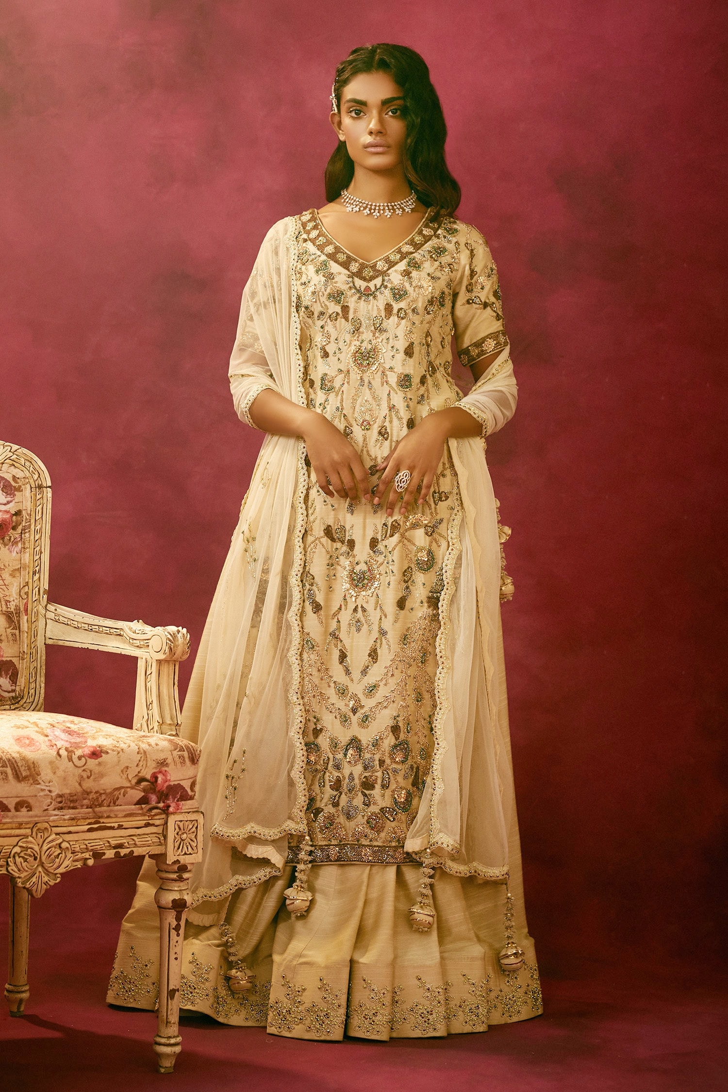 Buy Kaaisha By Shalini Beige Cotton Kurta And Skirt Set Online Aza